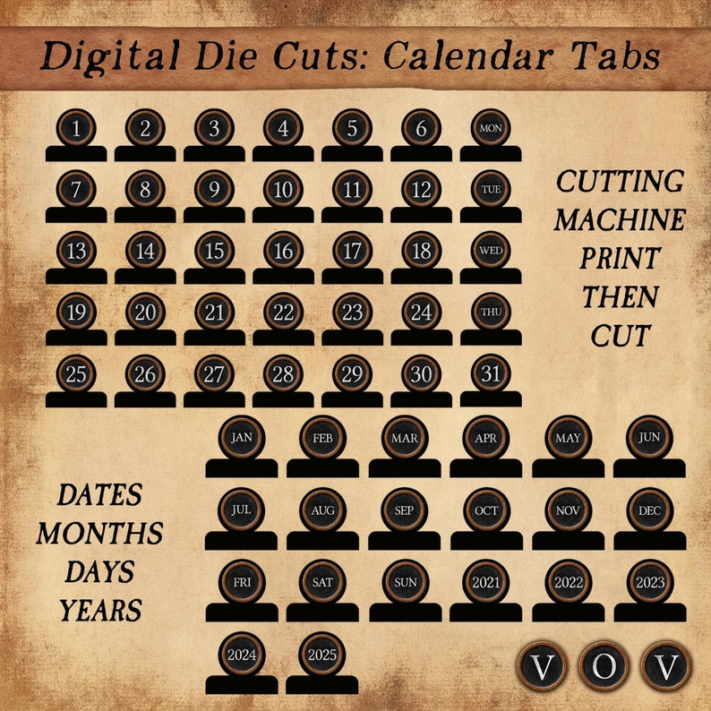 Digital Die Cuts: Calendar Tabs, Cricut Cut Files, Journal ...