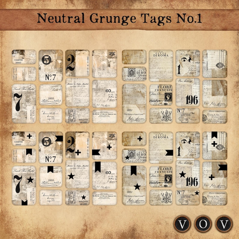 Neutral Grunge Tags, No.1 Tags, Vintage Tags, Tag Set, Grunge, Neutral ...