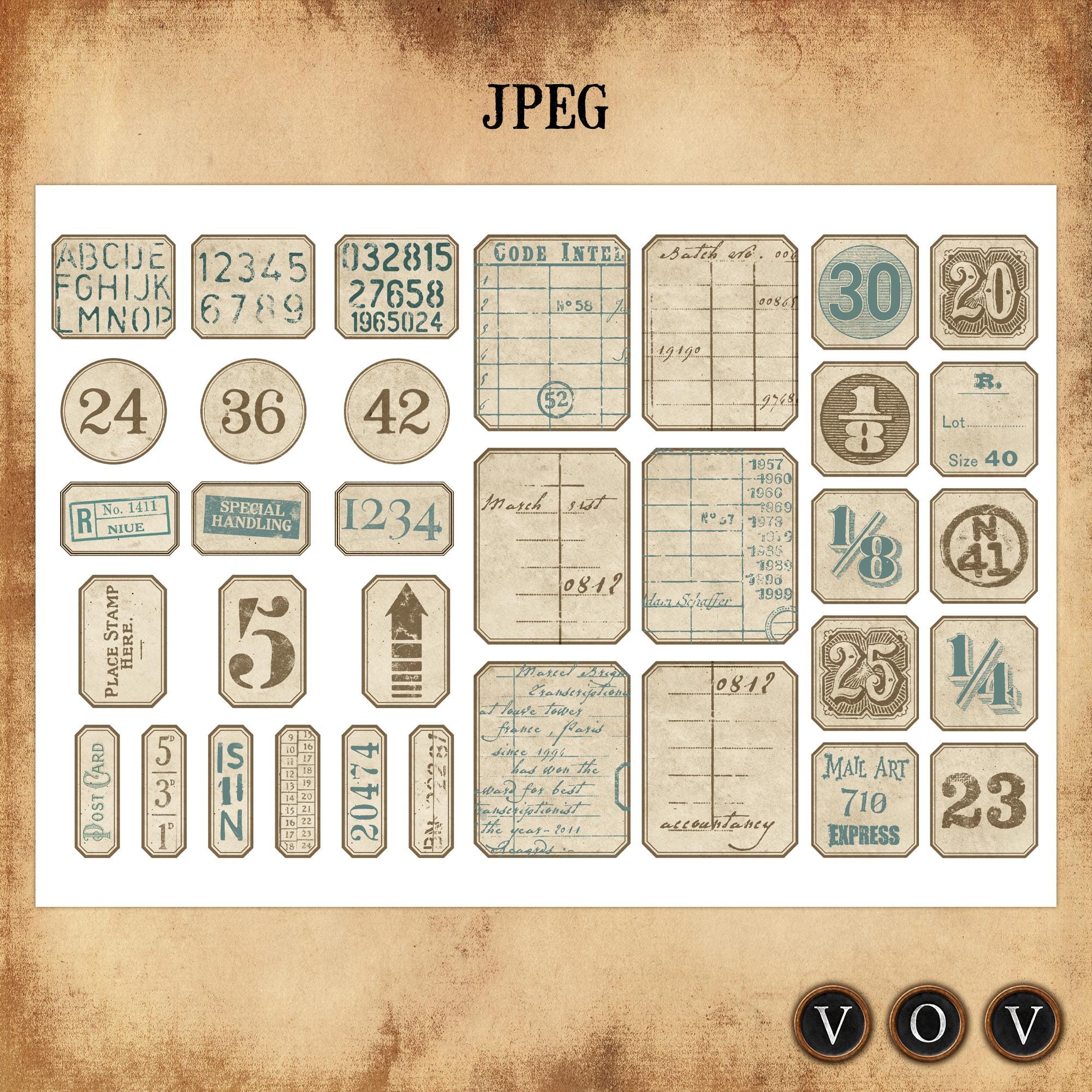Shabby Blue & Brown Labels, Jpeg and Png, 34 Labels, for Junk ...