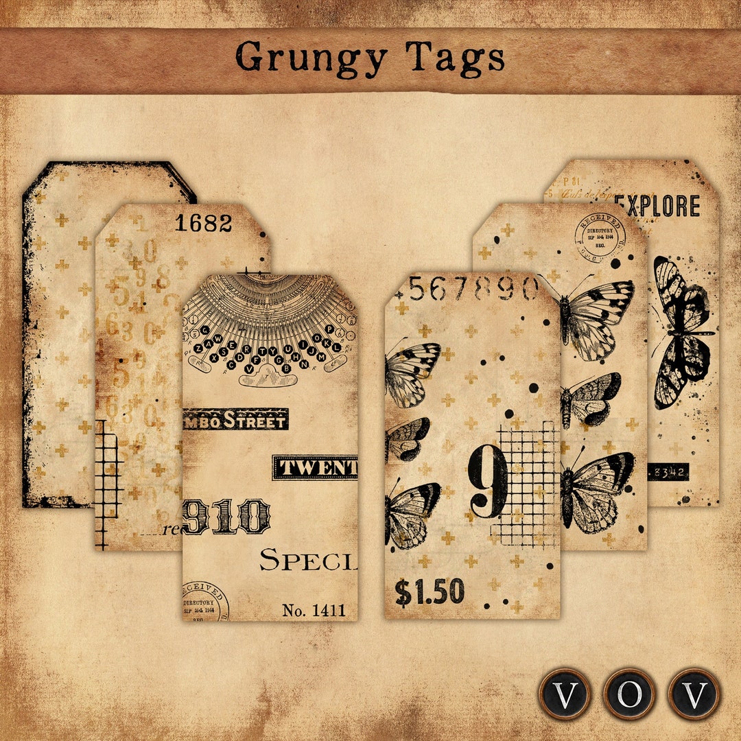 Grungy Tags, Vintage Tags, Tag Set, Set of 6 Vintage Grunge Tags 2.5x5 ...