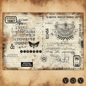 Vintage Grunge Background Pages, Printable Stamped Papers, Junk ...