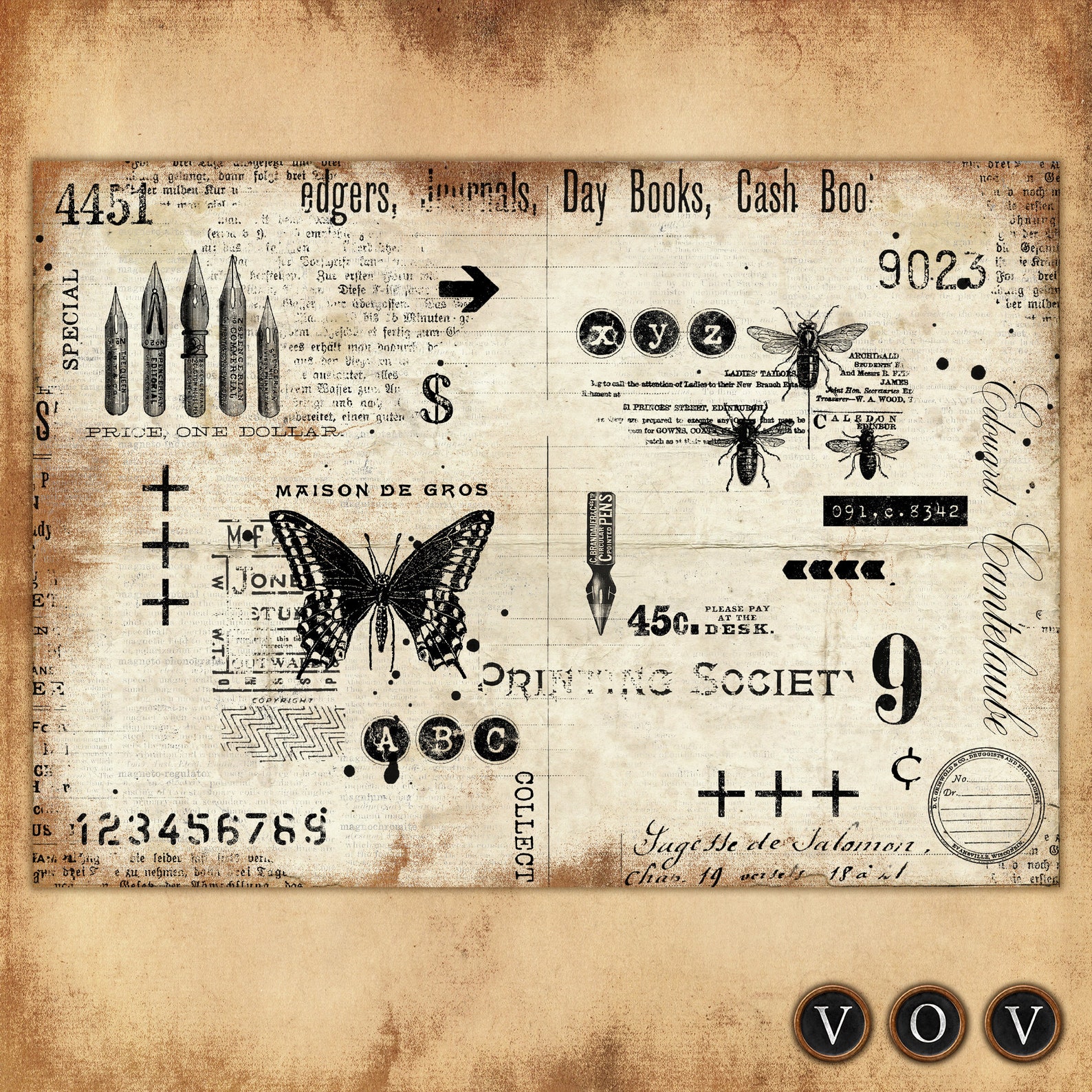 Vintage Grunge Background Pages, Printable Stamped Papers, Junk ...