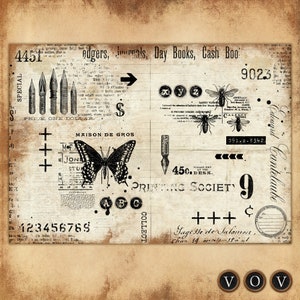 Vintage Grunge Background Pages, Printable Stamped Papers, Junk ...