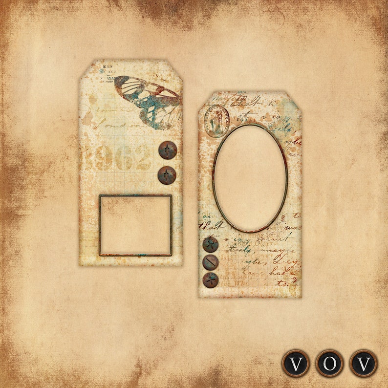 Shabby Rust Tag Frames, Vintage Tags, Tag Set, Set of 6 Shabby Rustic ...