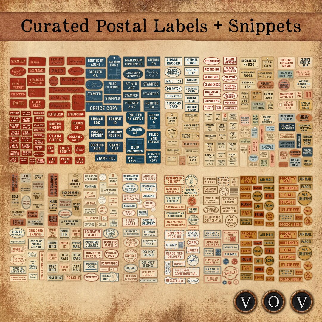 Vintage Postal Ephemera Kit: Printable Labels, Snippets (PNG + JPEG) - Etsy