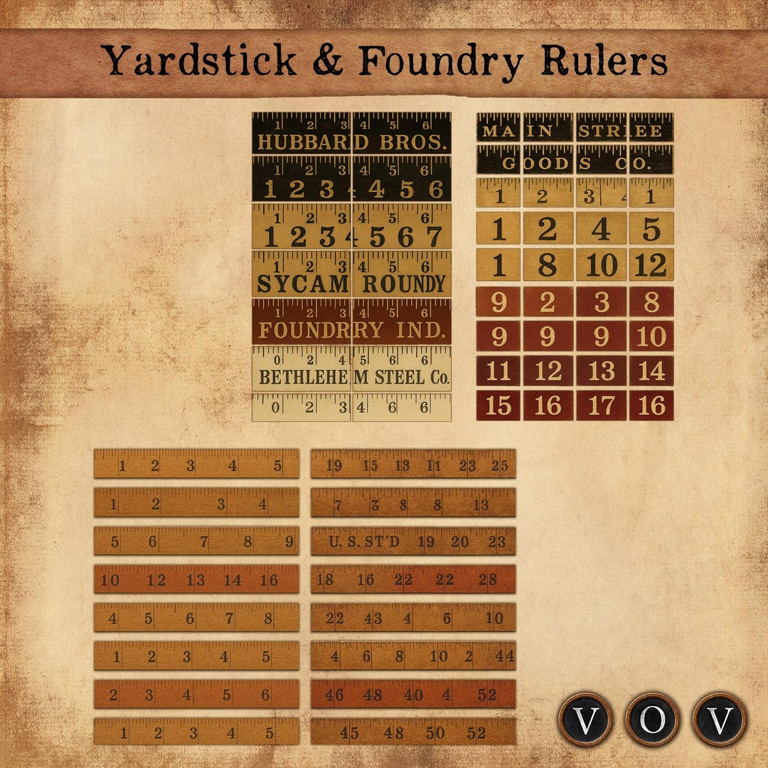 Yardstick and Foundry Rulers Printable Kit, 2 Pages of Vintage Ruler ...
