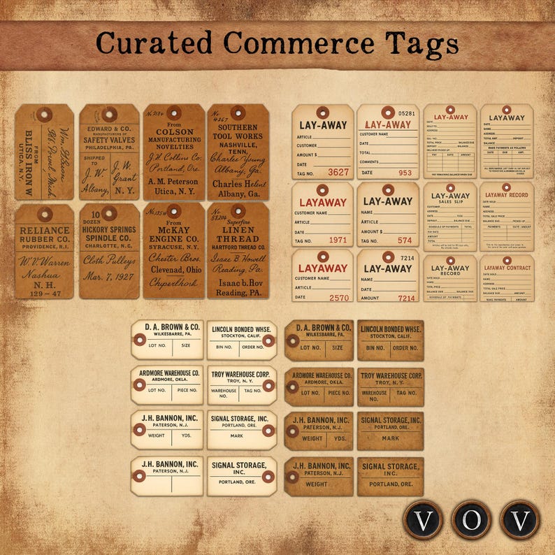 Curated Commerce Tags | 36 Vintage-inspired Printable Tags | Industrial ...