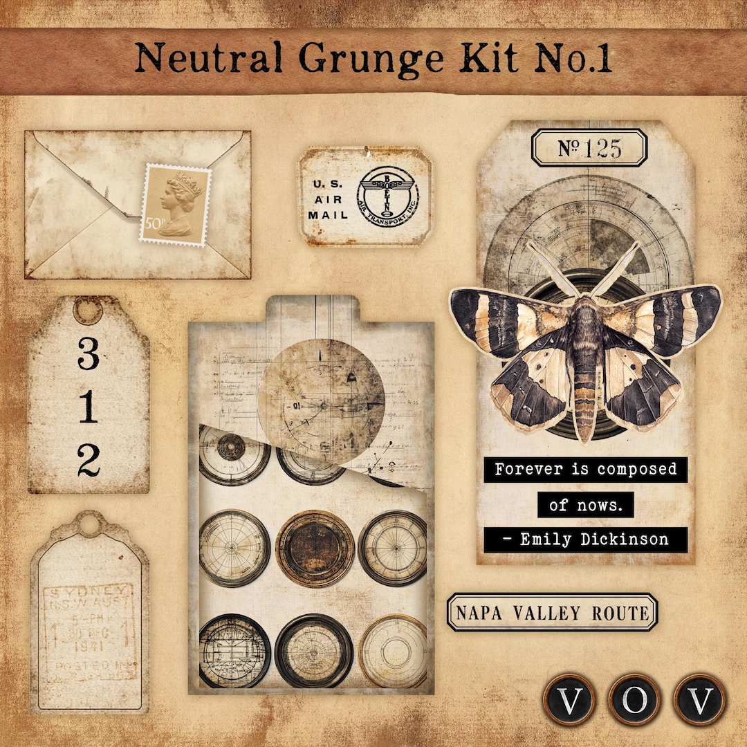 Neutral Grunge Kit No.1 , Neutral Grunge Pocket, Grunge Tag, Printable ...