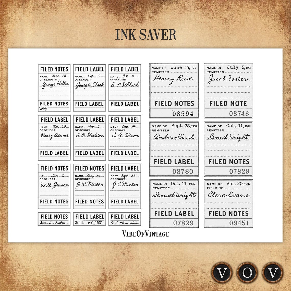 Vintage Field Notes Labels: Printable Ephemera Kit (digital Download ...