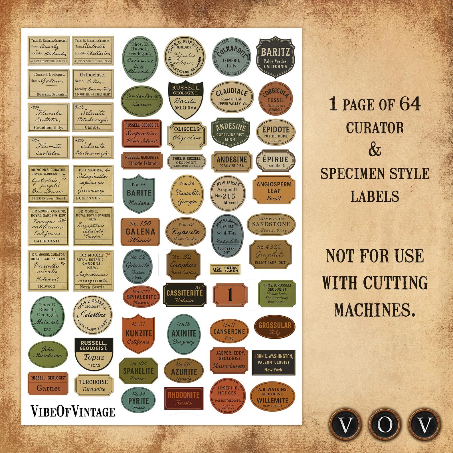 Curator & Specimen Labels Printable • Vintage Museum Ephemera • Mineral ...