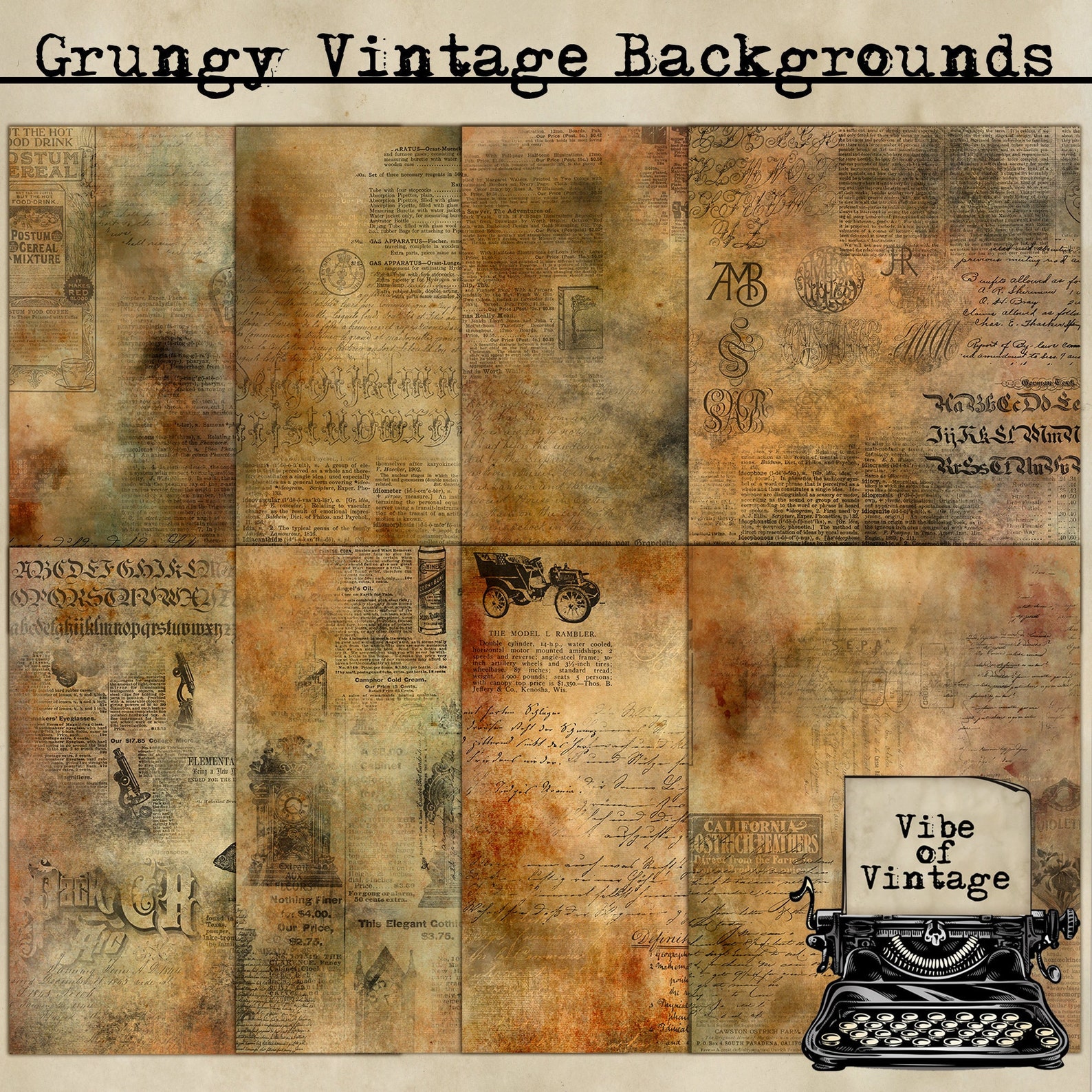 Grungy Vintage Backgrounds Tear Aways for Junk Journals and Paper ...