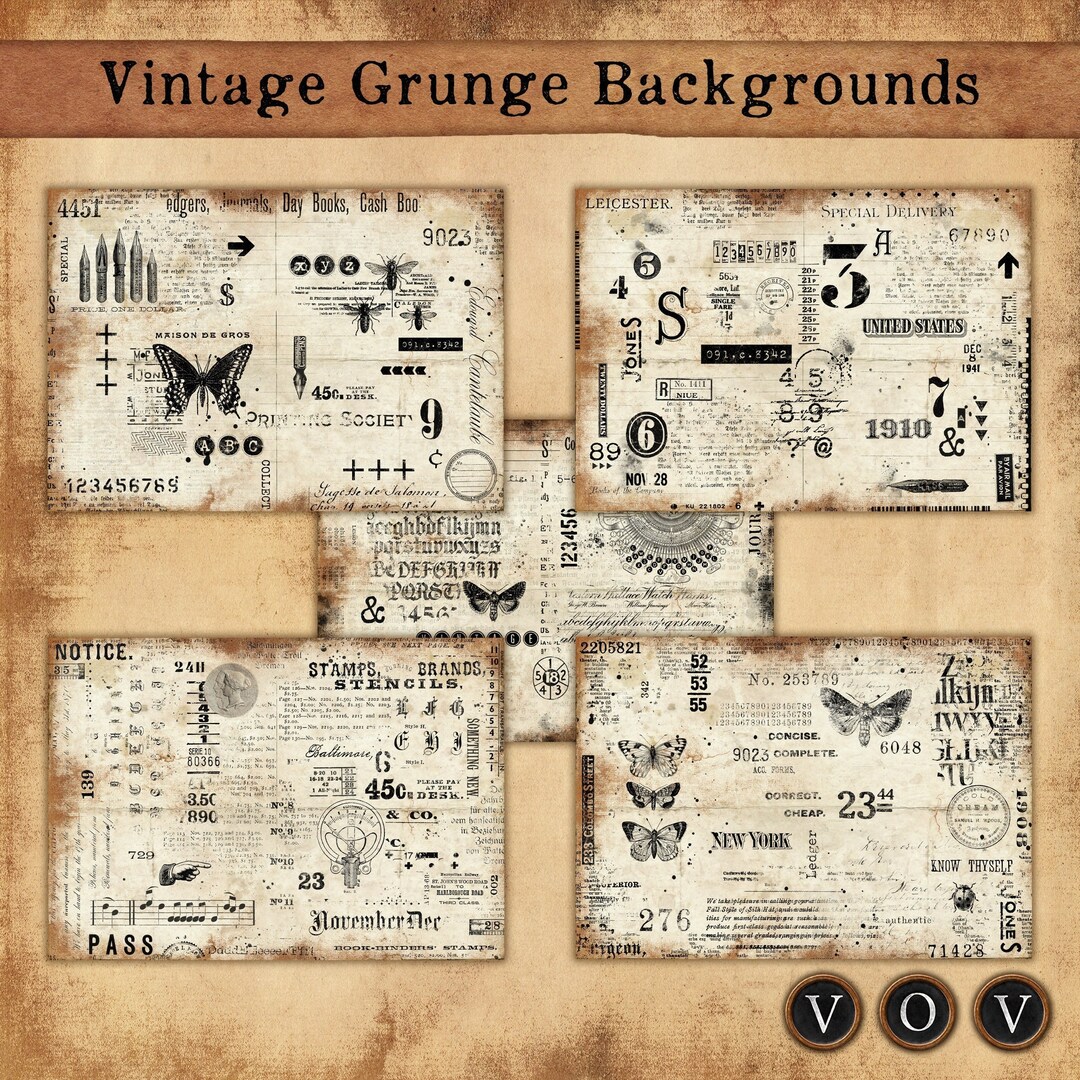 Vintage Grunge Background Pages, Printable Stamped Papers, Junk ...