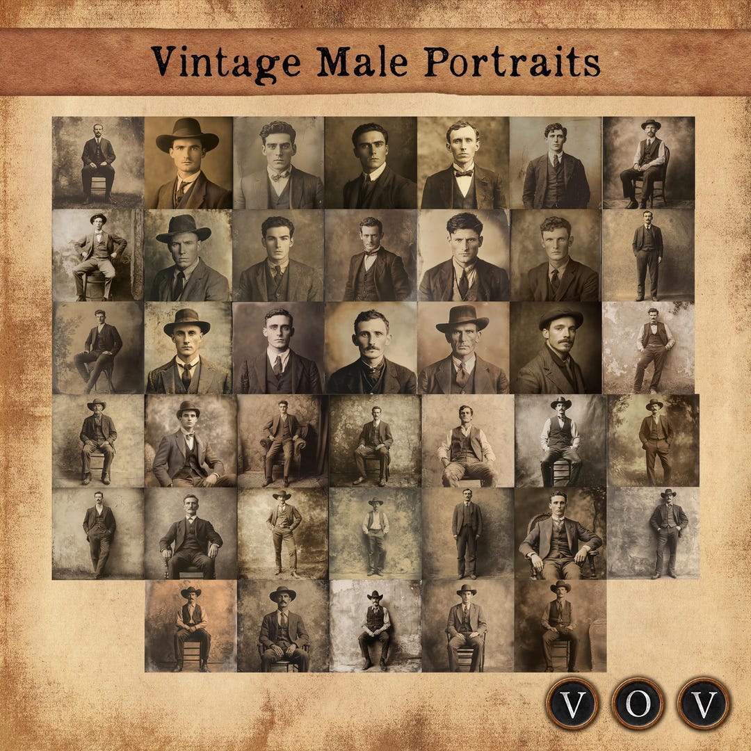 Vintage Male Portrait Photos: Antique 1900s-1930s Tiles (digital ...