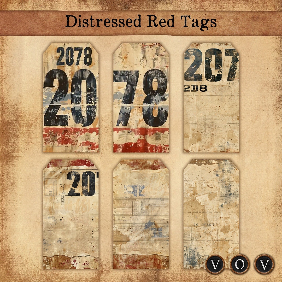 Distressed Red Tags, Vintage Tags, Tag Set, Set of 6 Vintage Grunge ...