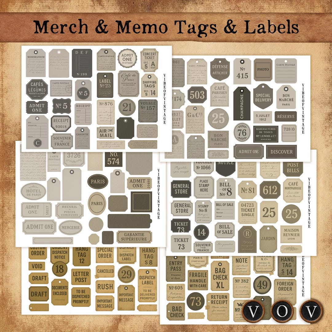 Merch and Memo Tags and Labels Printable Ephemera Kit for Junk Journals ...