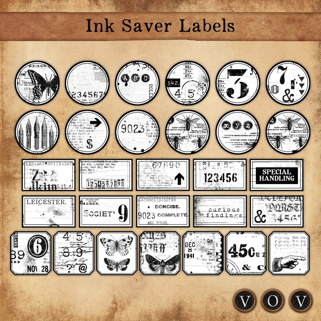 Ink Saver Labels, Printable Stamp Labels, Junk Journaling, Back & White, Vintage Ink Saver ...