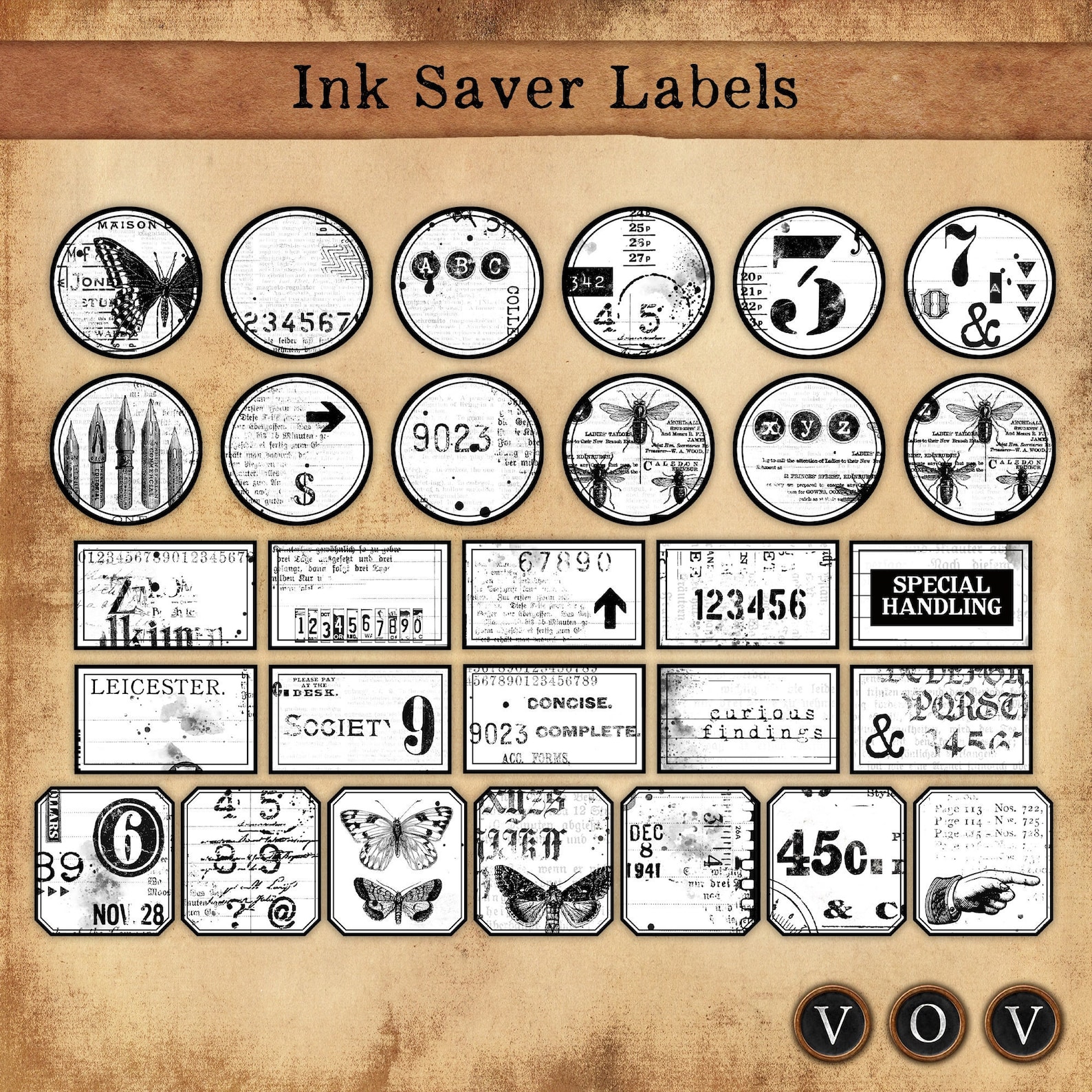 Ink Saver Labels, Printable Stamp Labels, Junk Journaling, Back & White ...