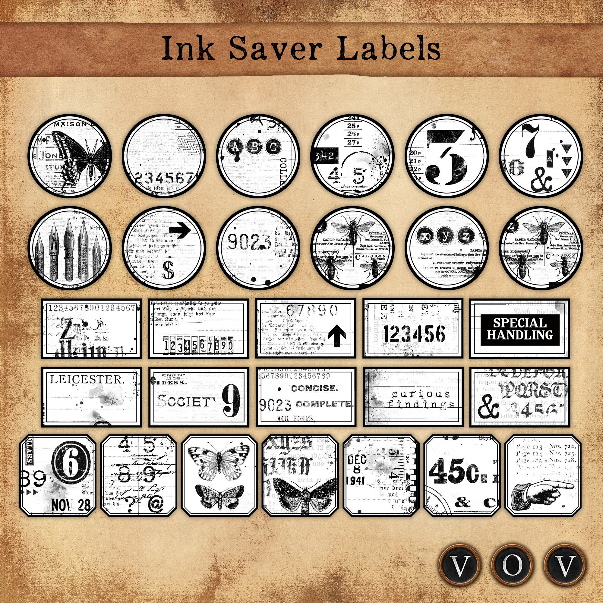 Ink Saver Labels, Printable Stamp Labels, Junk Journaling, Back & White ...