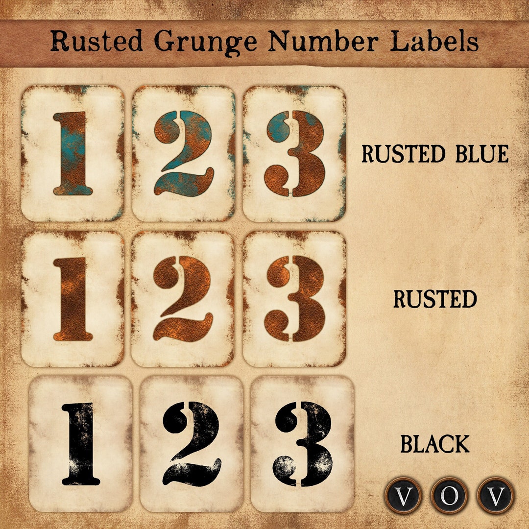 Rusted Grunge Number Labels Compatible With Cutting Machines for Junk ...