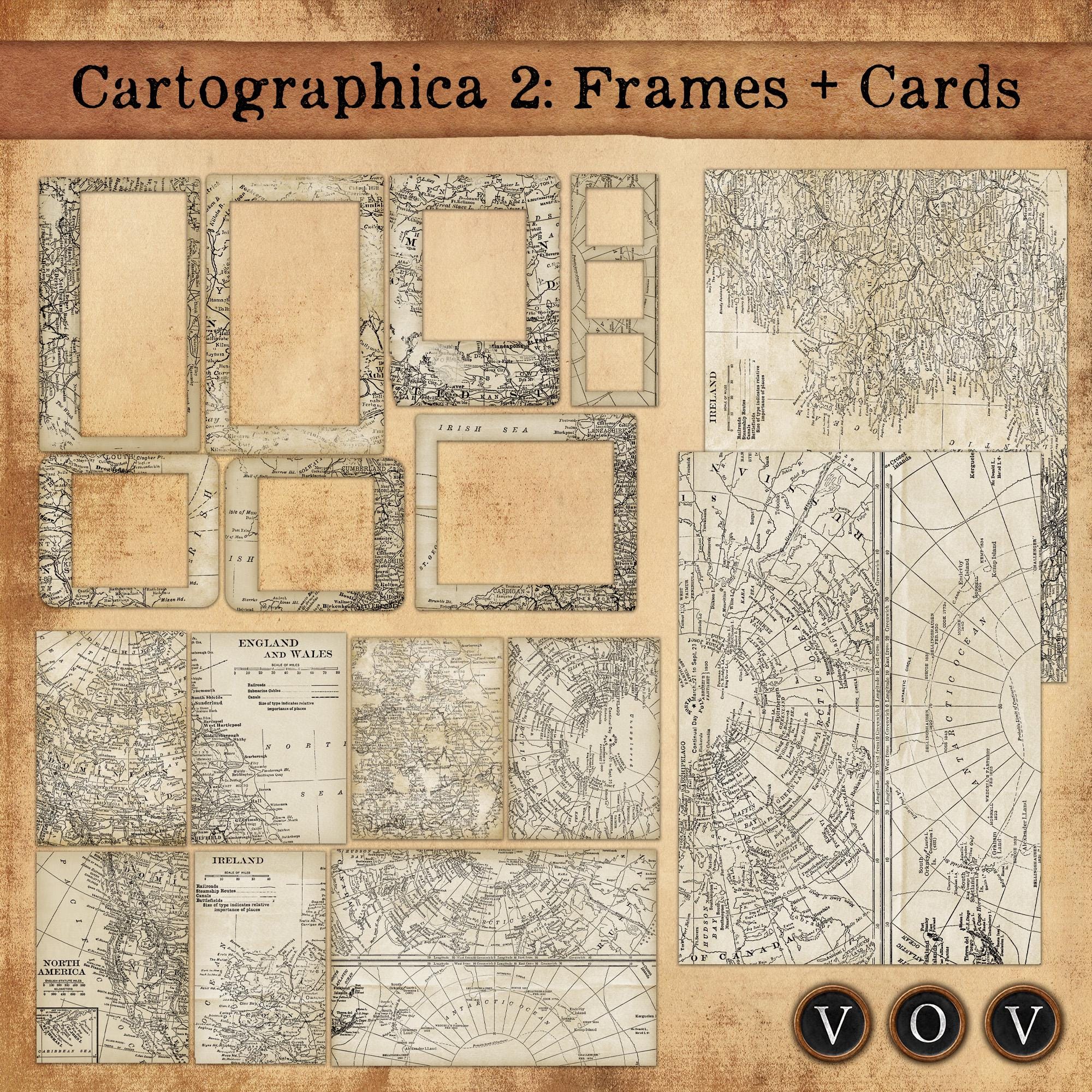 Vintage Map Journal Kit: Printable Ephemera Cards & Frames (digital ...