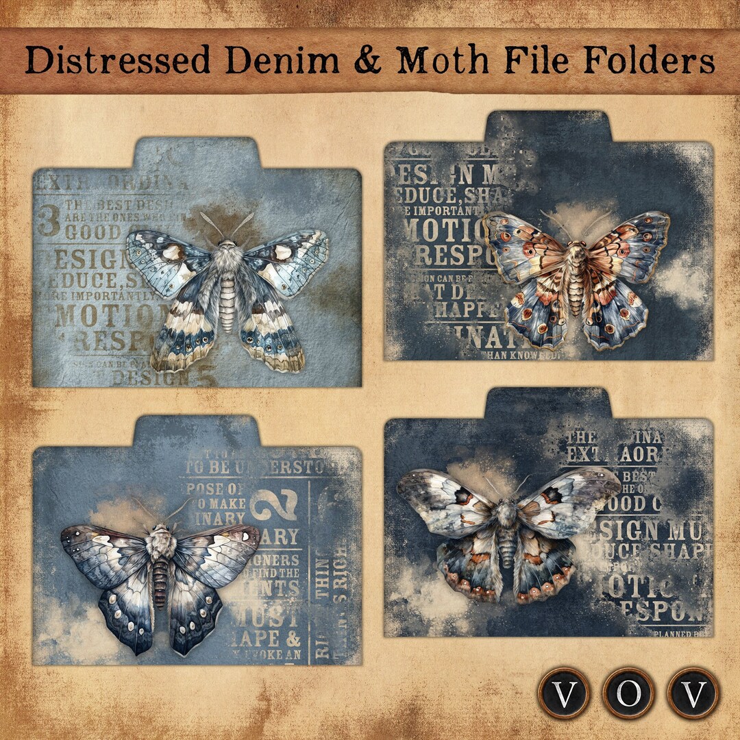 Distressed Denim & Moth File Folders, Junk Journaling File Folders ...