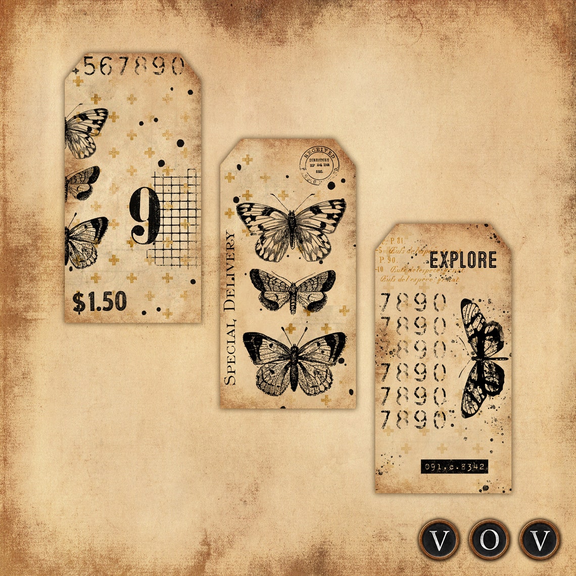 Grungy Tags Vintage Tags Tag Set Set of 6 Vintage Grunge - Etsy