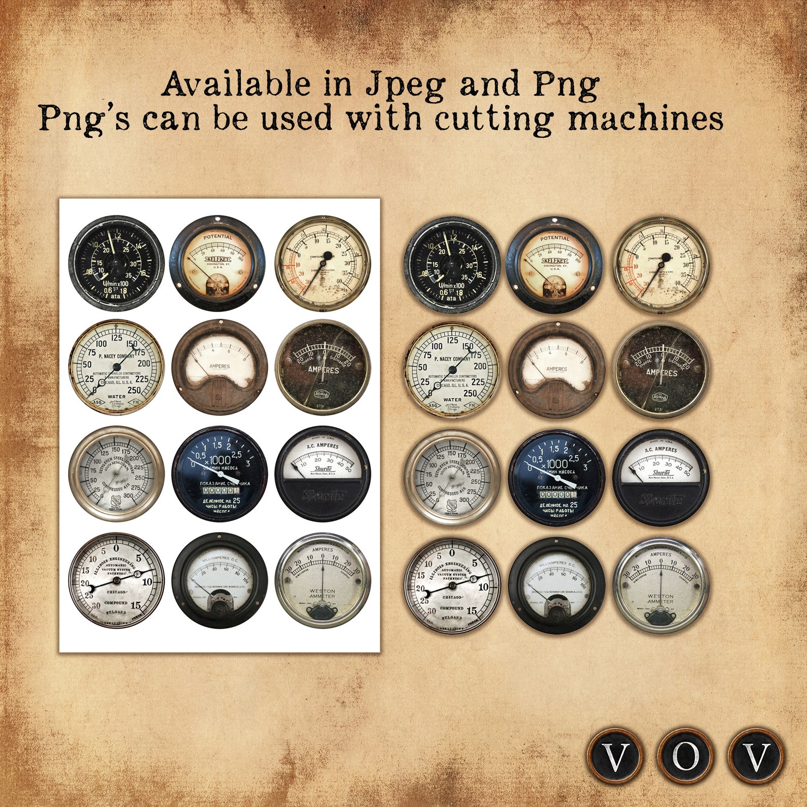 Rusty Gauges, Fussy Cut Gauges, Steampunk, Vintage Grunge, Retro Gauges ...