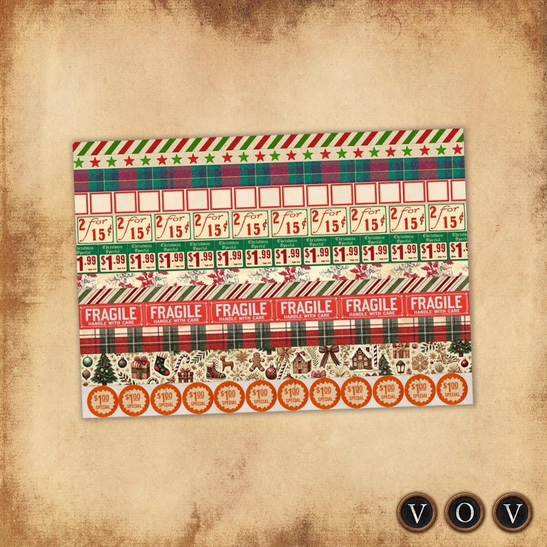Christmas Washi Tape Strips | Vintage Christmas Borders & Label Trims ...