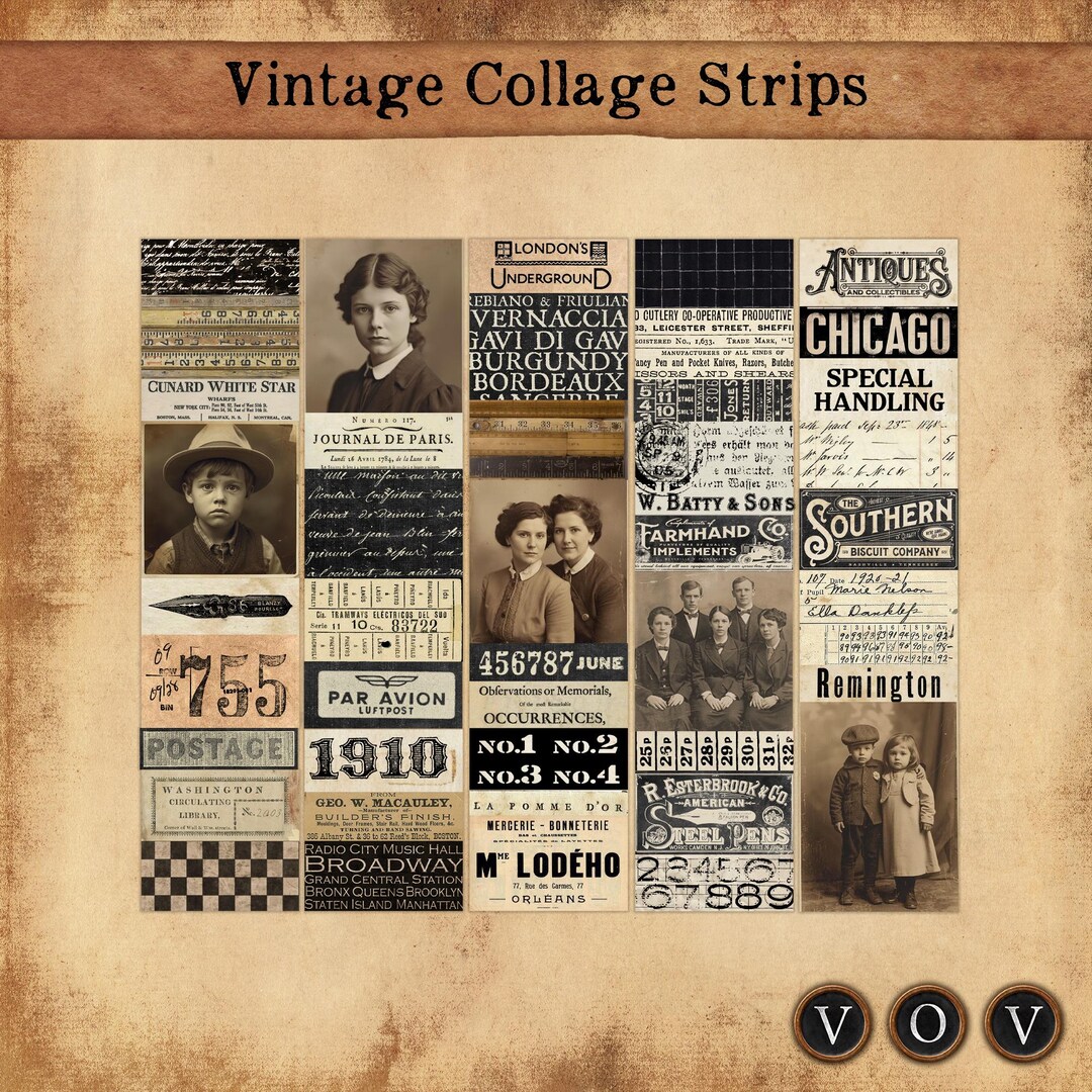 Vintage Collage Strips Printable, Antique Ephemera Strips for Junk ...