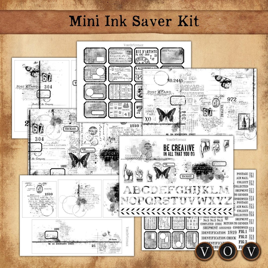 Mini Ink Saver Kit, Printable Stamp Papers, Junk Journaling, Back ...