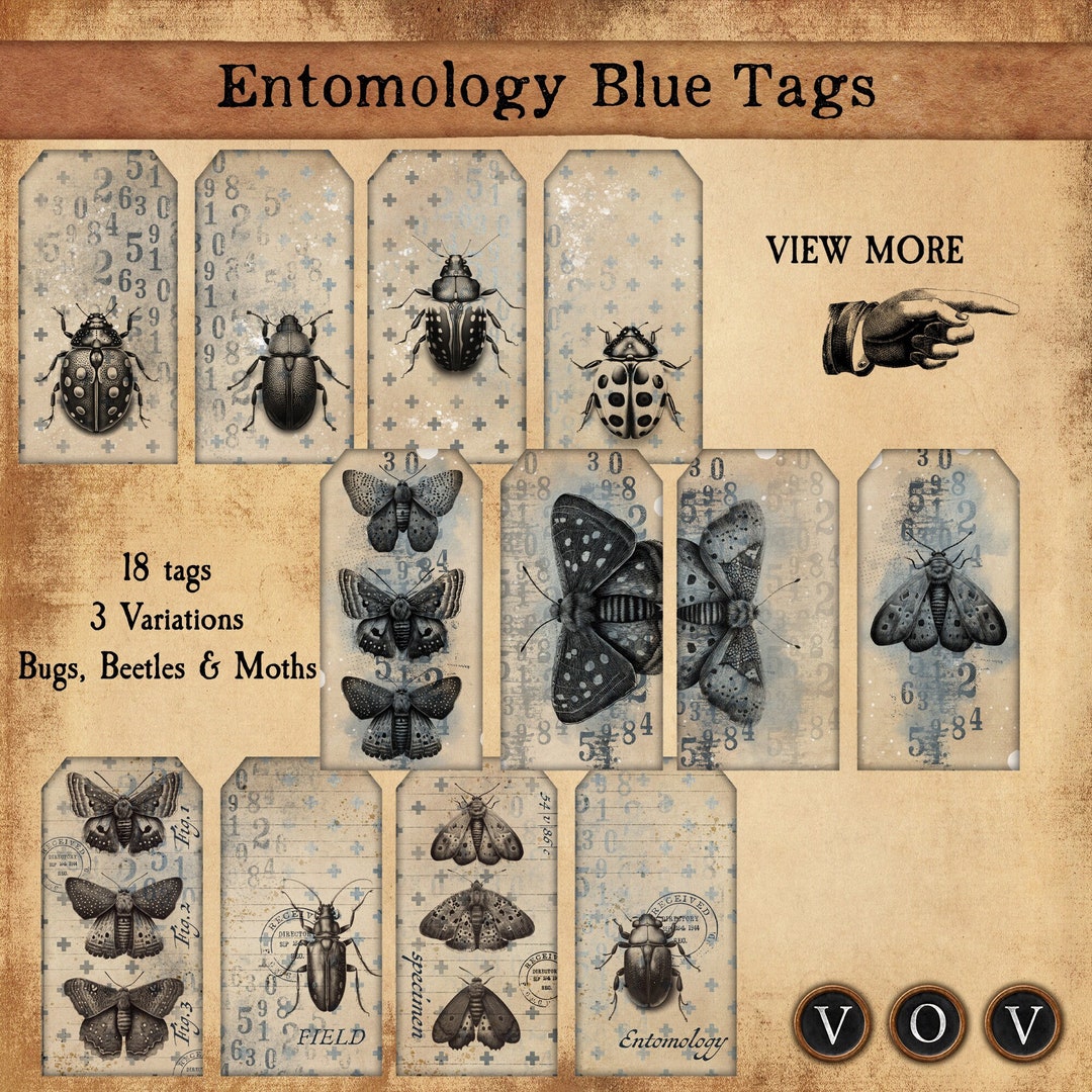 Entomology Blue Tags, Junk Journaling Tags, Ephemera Tags for Junk ...