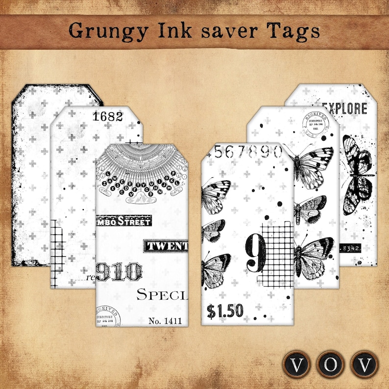 Grungy Ink Saver Tags Vintage Tags Tag Set Set of 6 Vintage - Etsy