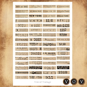 Label Strips, Vintage Labels for Junk Journaling, Number Labels, Word ...