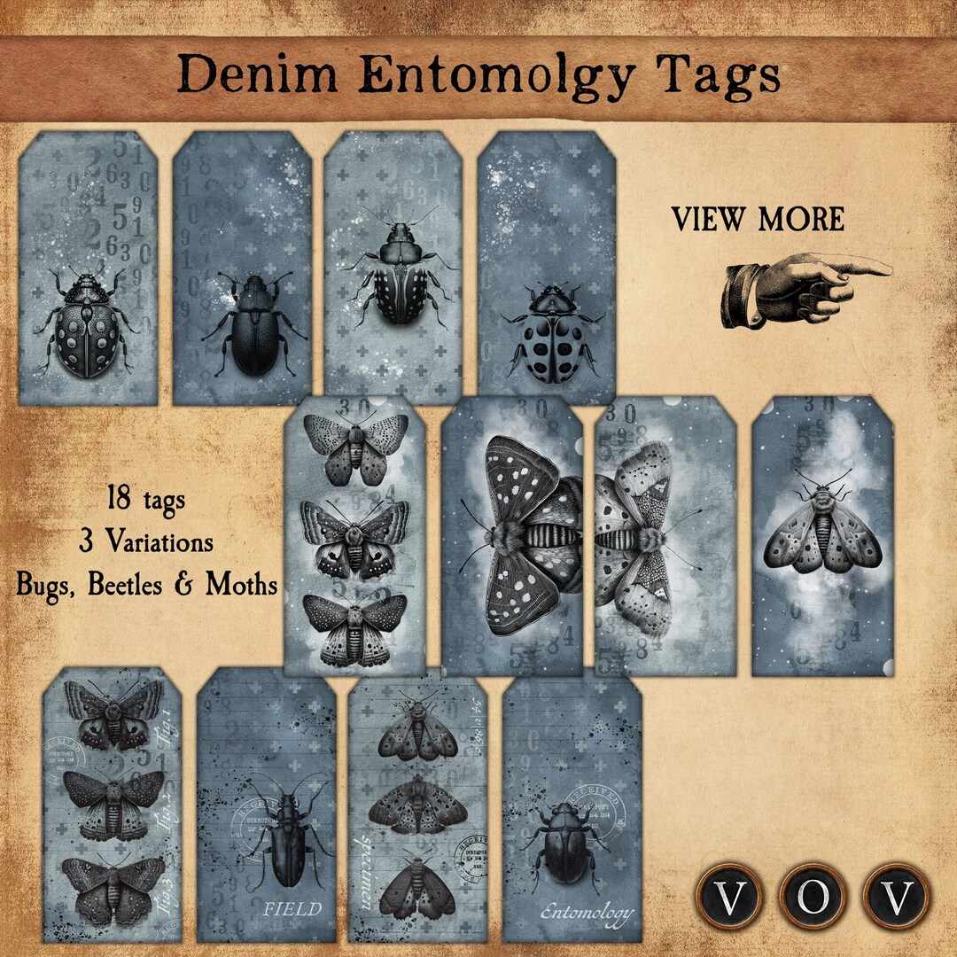 Denim Entomology Tags, Junk Journaling Tags, Ephemera Tags for Junk ...