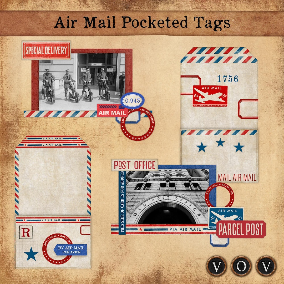 Air Mail Pocket Tags: Ephemera for Junk Journaling (PDF) - Etsy