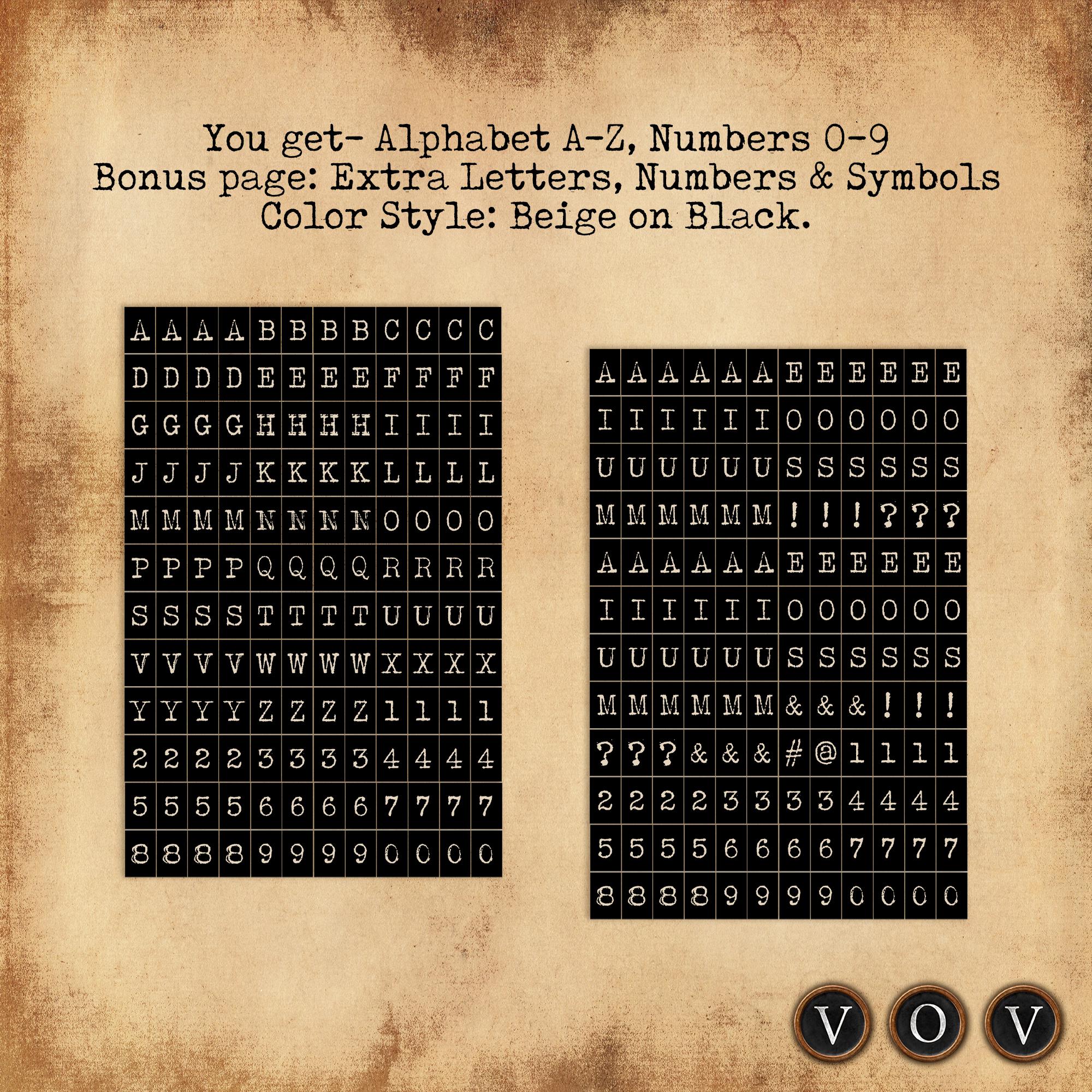 Vintage Alphanumeric Label Stickers A–Z 0–9 Symbols Printable Cutting ...