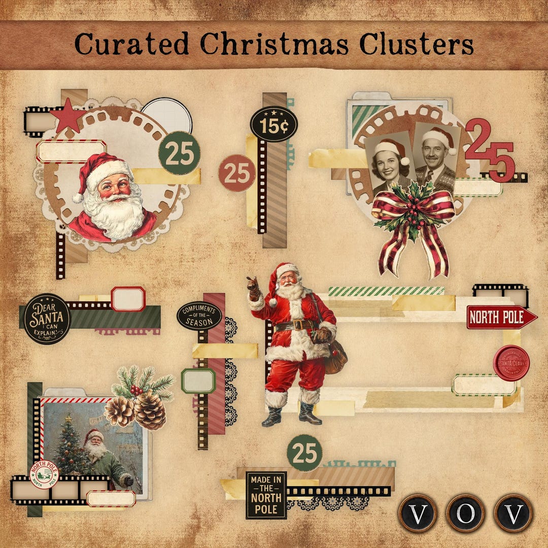 Curated Christmas Clusters | 4 Pages of Vintage Holiday Ephemera + 2 ...