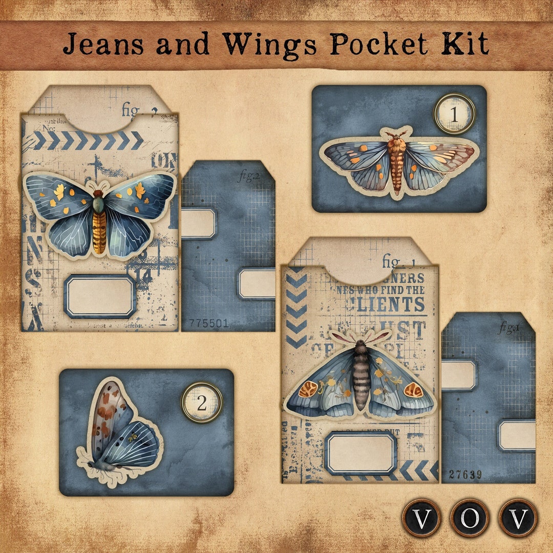 Jeans and Wings Pocket Kit, Junk Journaling Pocket, Ephemera Pocket for ...