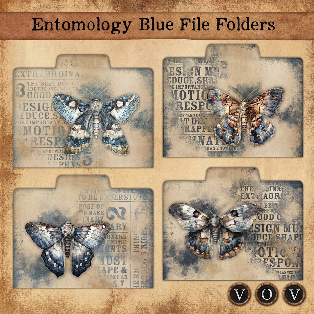 Entomology Blue File Folders, Junk Journaling File Folders, Ephemera ...