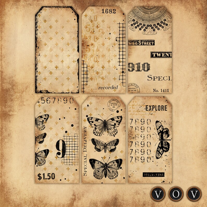 Grungy Tags Vintage Tags Tag Set Set of 6 Vintage Grunge - Etsy