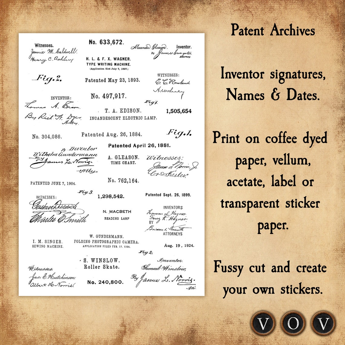 Patent Archives, Tear Away Sheet Fussy Cut, Signatures, Dates and ...