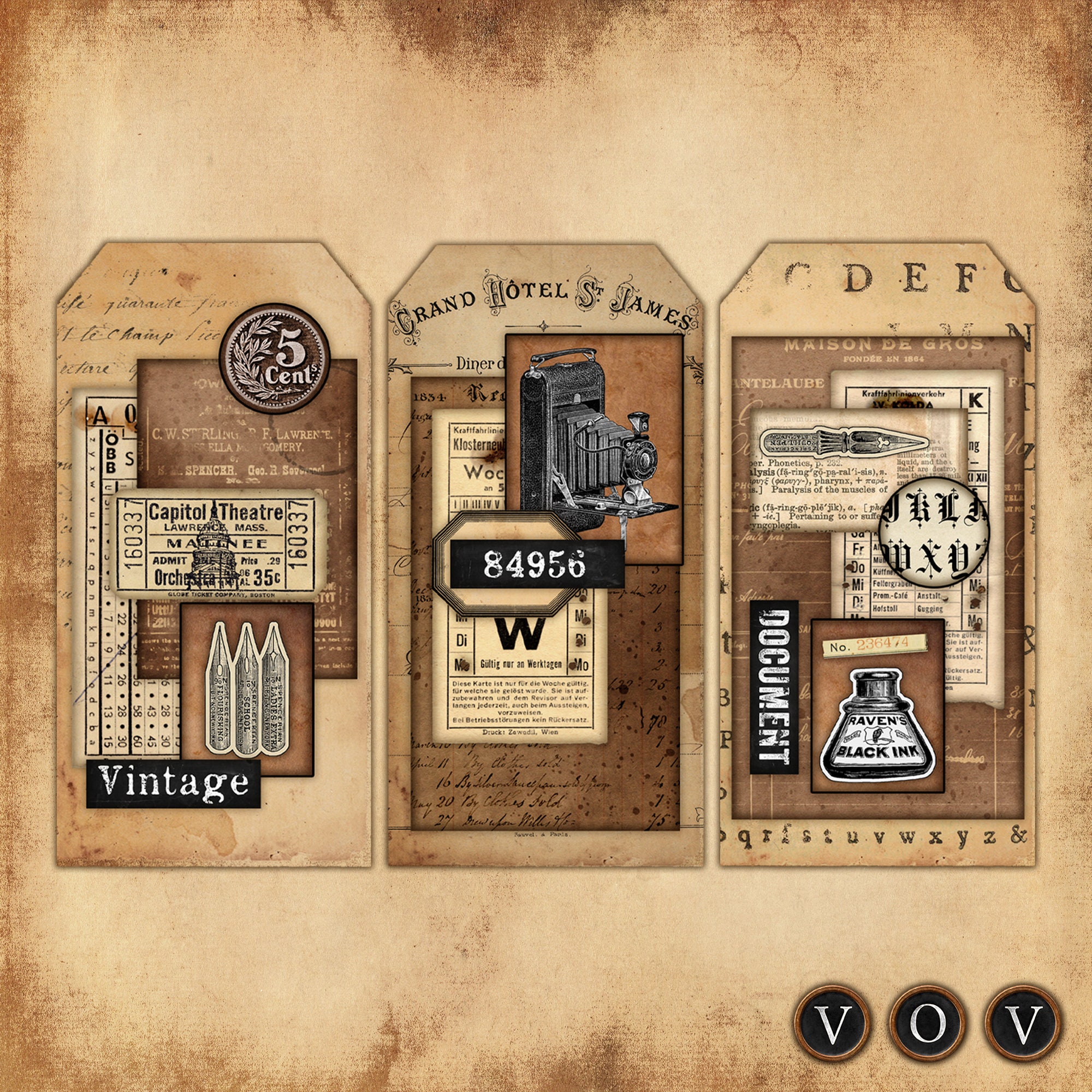 Grungy Layered Tags, Vintage Tags, Tag Set, Set of 6 Vintage Grunge ...