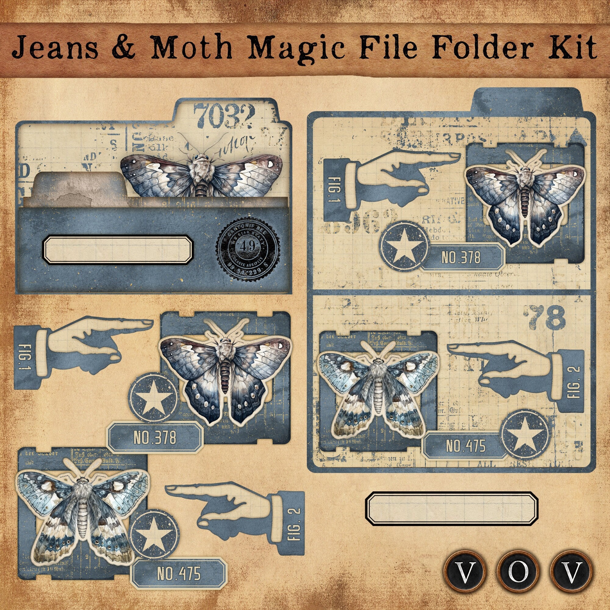 Jeans and Moth Magic File Folder Kit, Junk Journaling File Folders ...