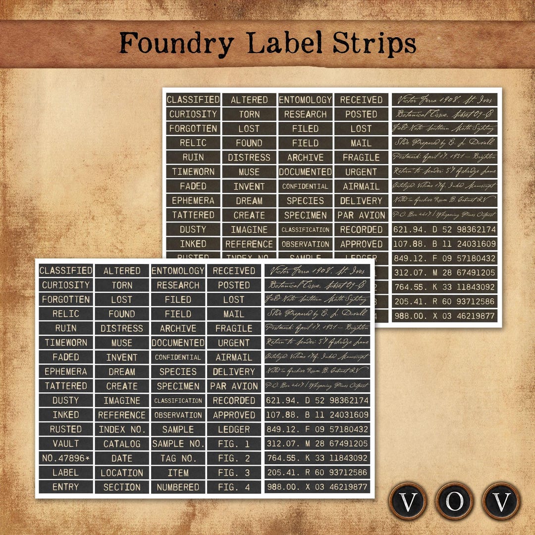 Vintage Foundry Label Strips: Printable Junk Journal Ephemera (A4 JPEG ...