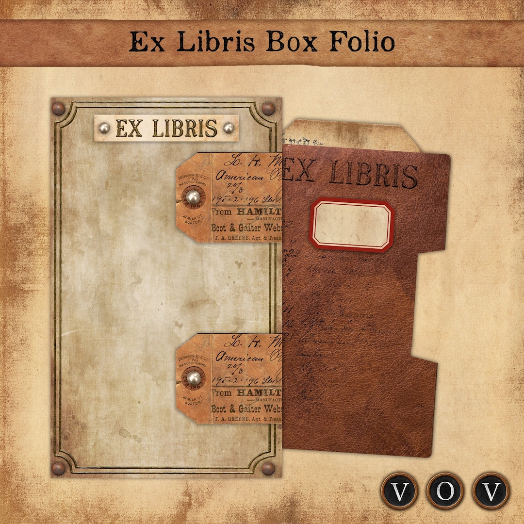 Ex Libris Box Folio, Junk Journal Folio, Vintage Grunge Folio, Storage ...