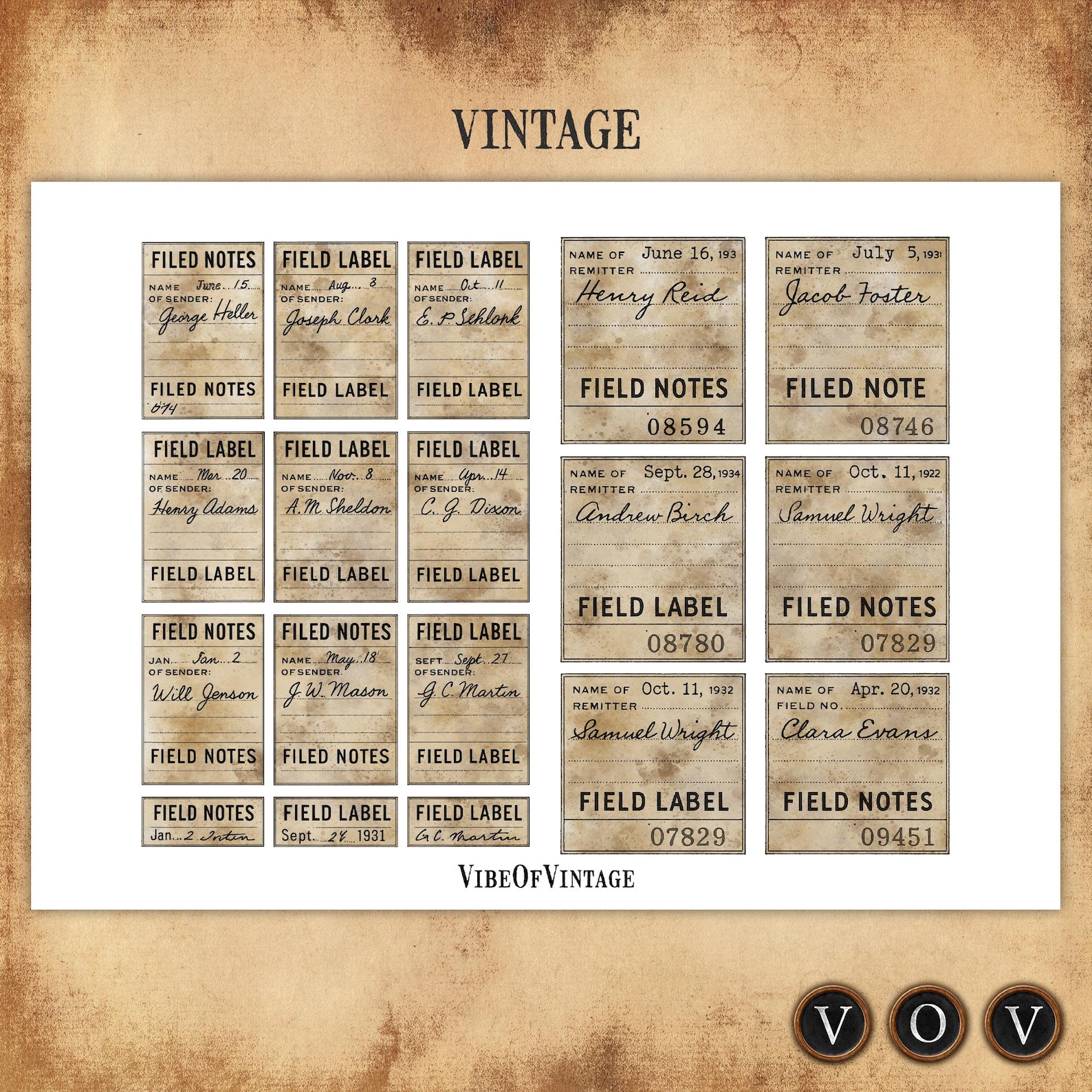 Vintage Field Notes Labels: Printable Ephemera Kit (digital Download ...