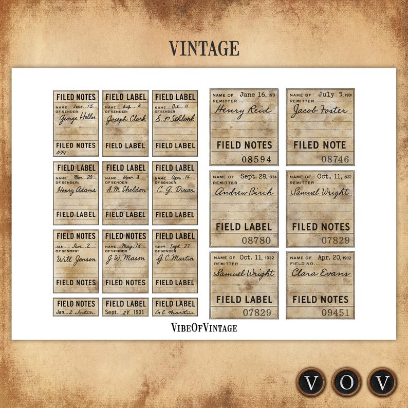 Vintage Field Notes Labels: Printable Ephemera Kit (digital Download ...