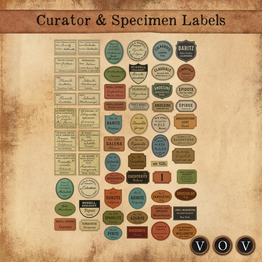 Curator & Specimen Labels Printable • Vintage Museum Ephemera • Mineral ...