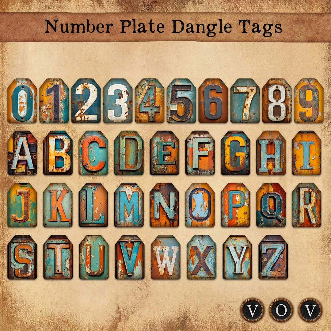 Rusted Number Plate Dangle Tags Compatible With Cutting Machines for ...