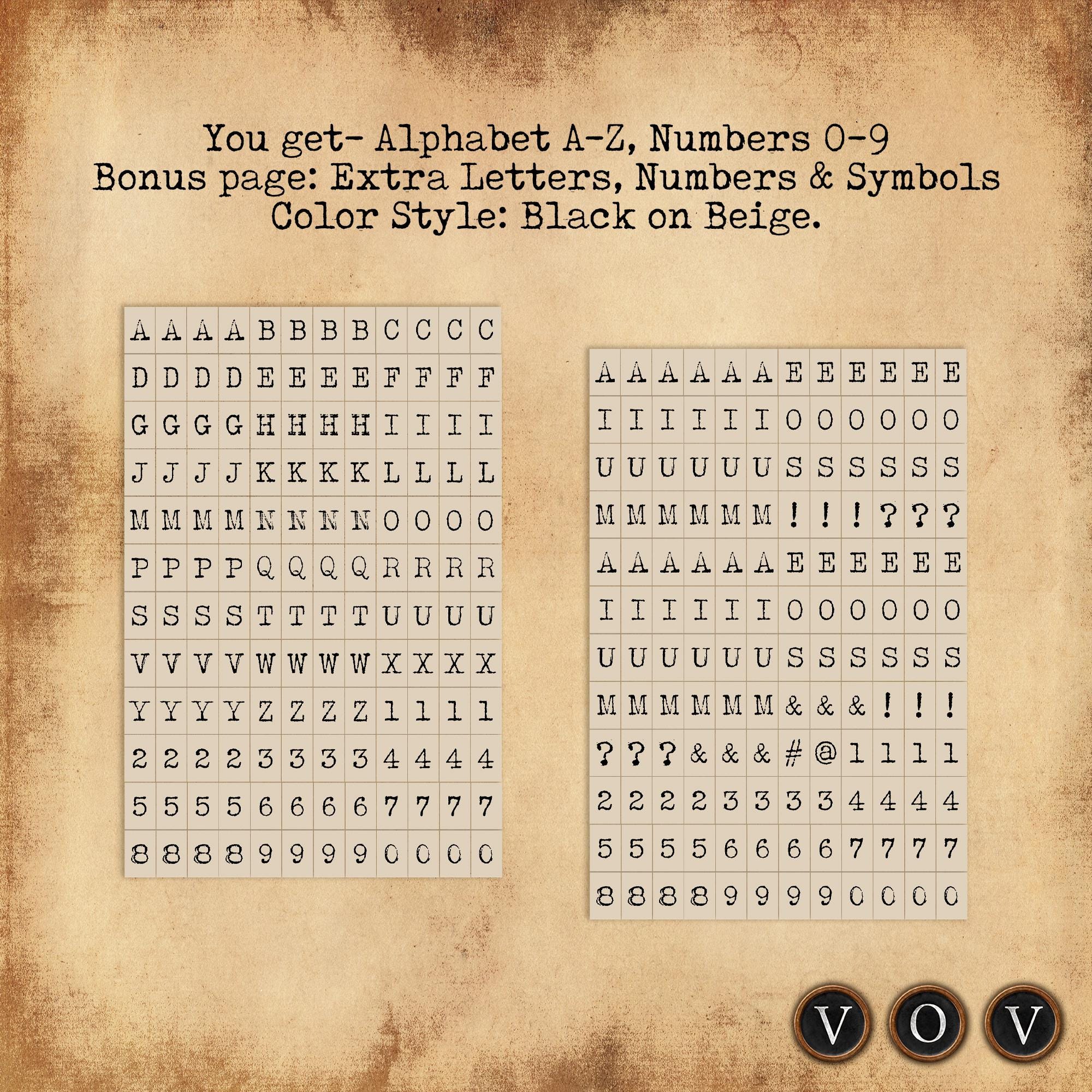 Vintage Alphanumeric Label Stickers A–Z 0–9 Symbols Printable Cutting ...